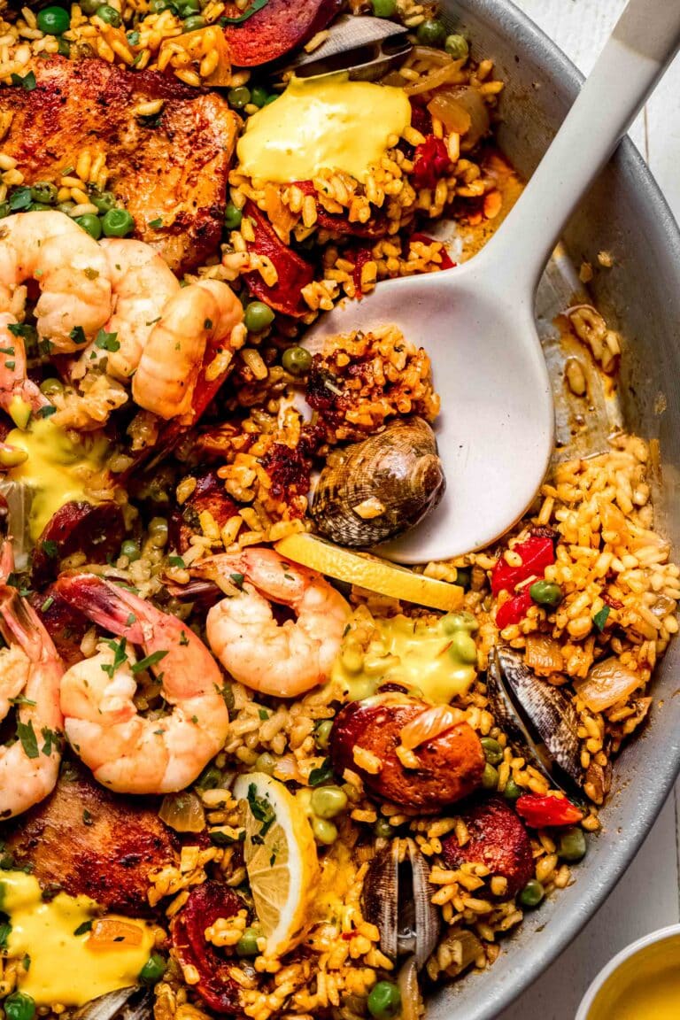 Easy Seafood Paella with Saffron Aioli
