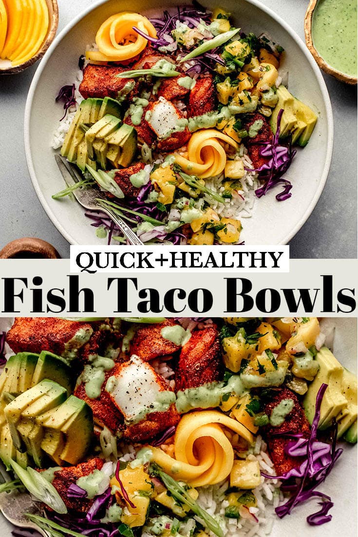 Fish Taco Bowls with Avocado Crema (Easy Recipe)