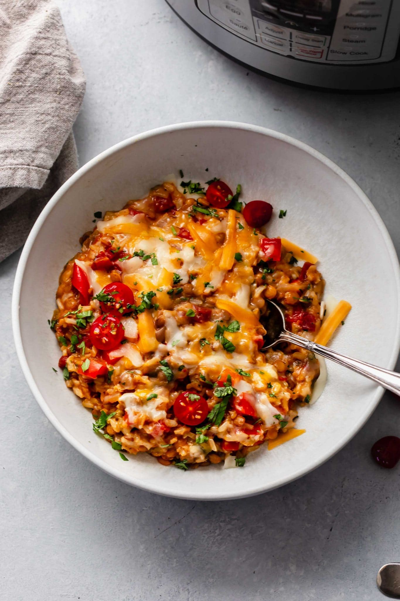 EASY Southwest Cheesy Instant Pot Lentils & Rice