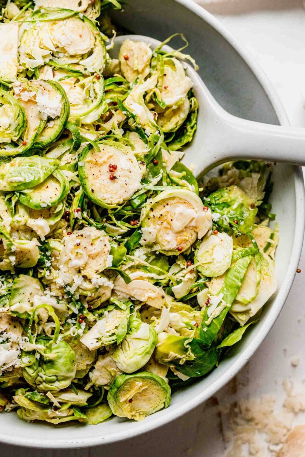 Shaved Brussels Sprouts Salad with Tangy Red Wine Vinaigrette