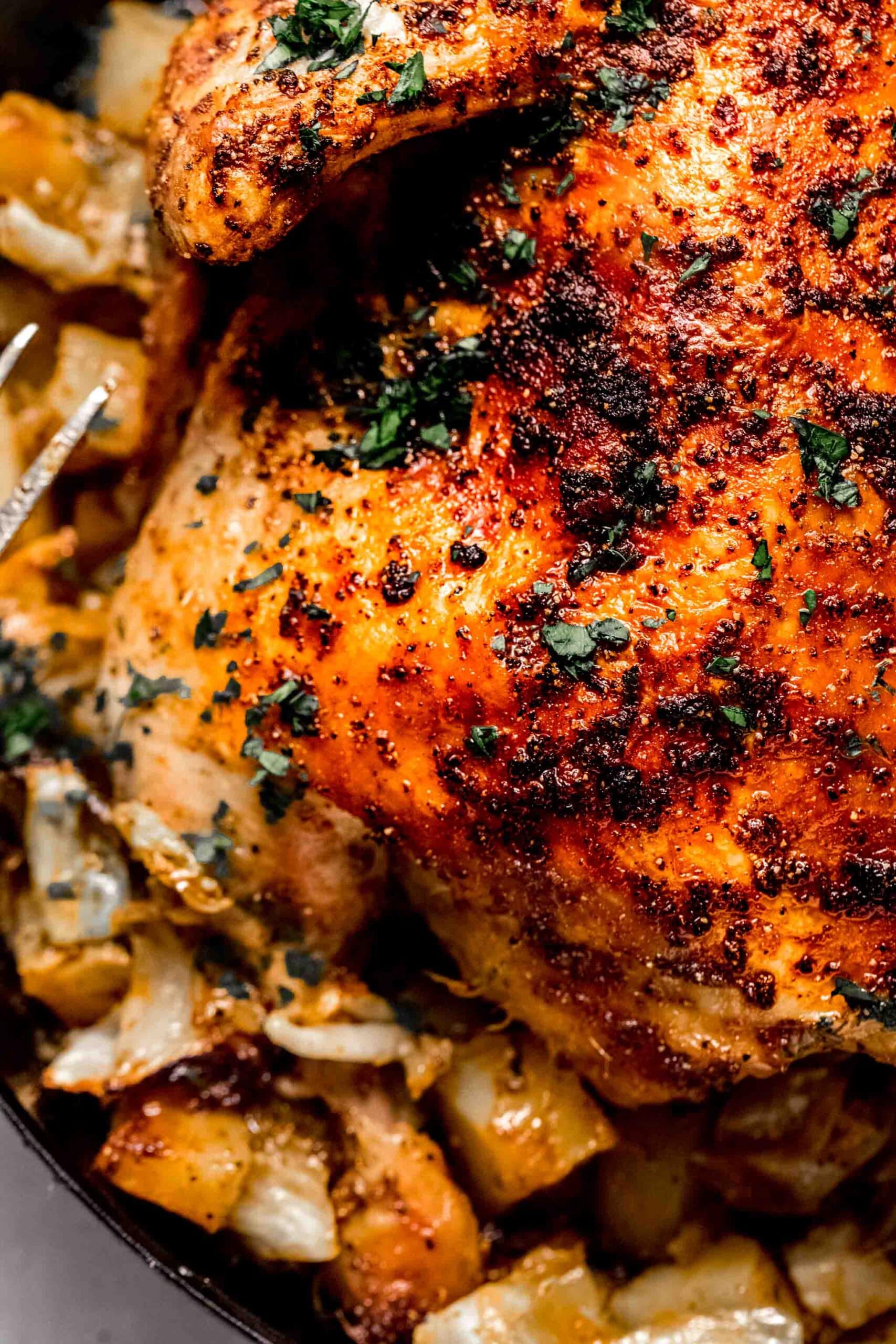 Spatchcock Roasted Chicken with Cabbage & Potatoes