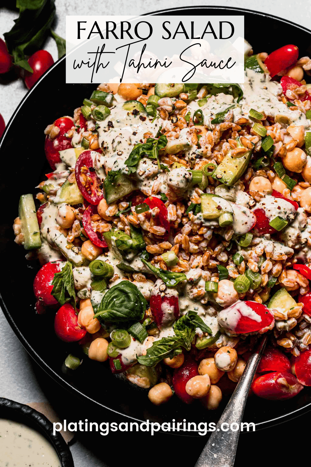 Vegan Farro Salad with Basil-Lemon Tahini Dressing