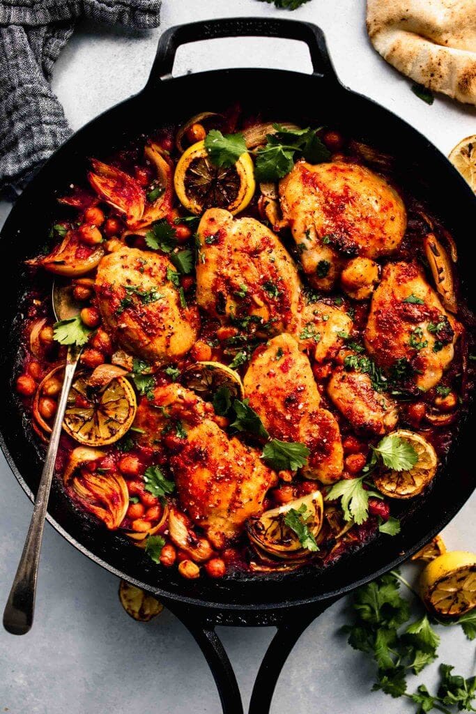 Harissa Chicken with Chickpeas (One Skillet Recipe) - Platings + Pairings