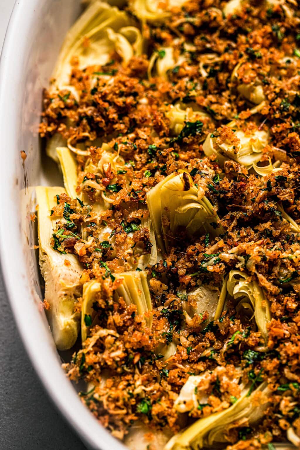 Stuffed Artichoke Hearts with Breadcrumbs & Parmesan