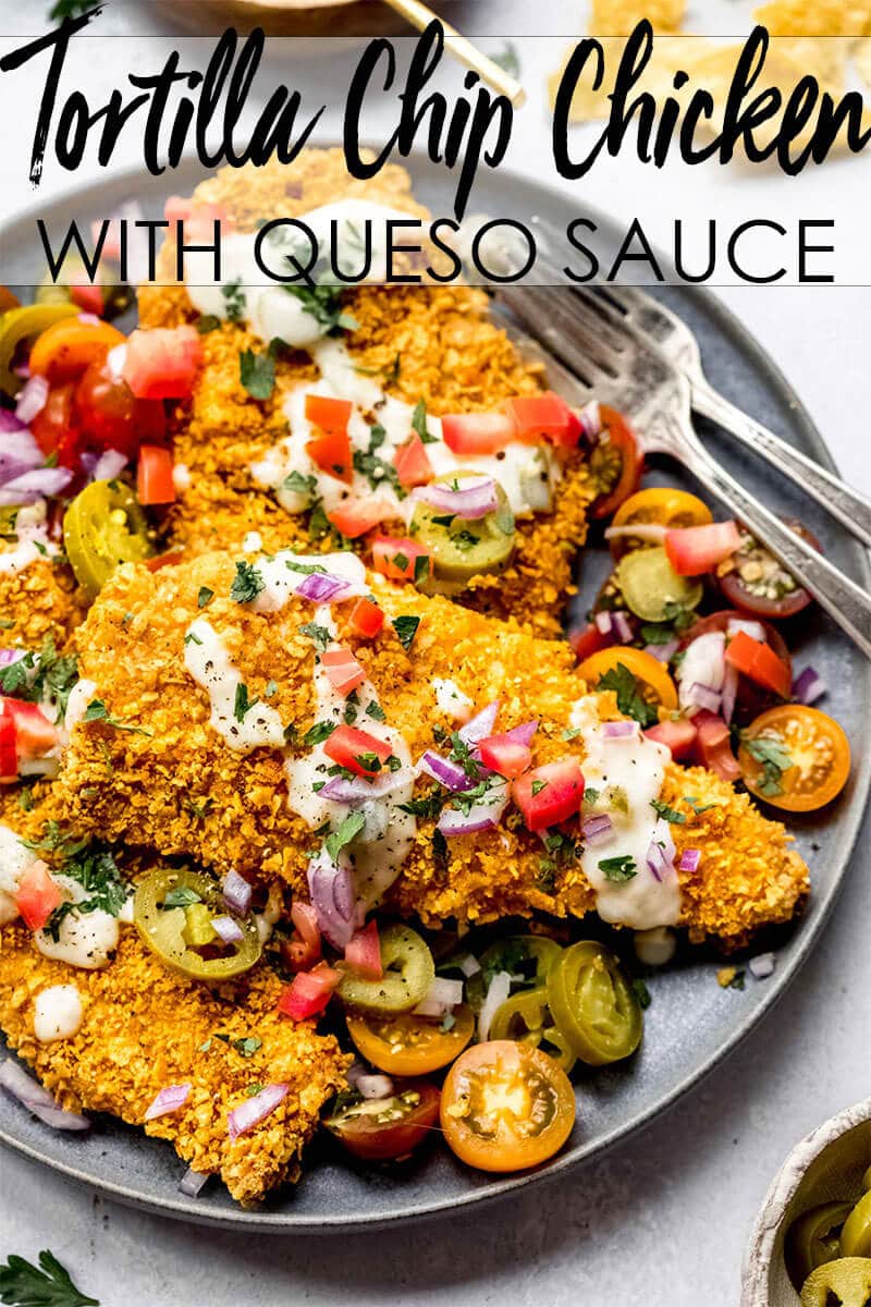 Tortilla Chip Crusted Chicken with Queso Story - Platings + Pairings