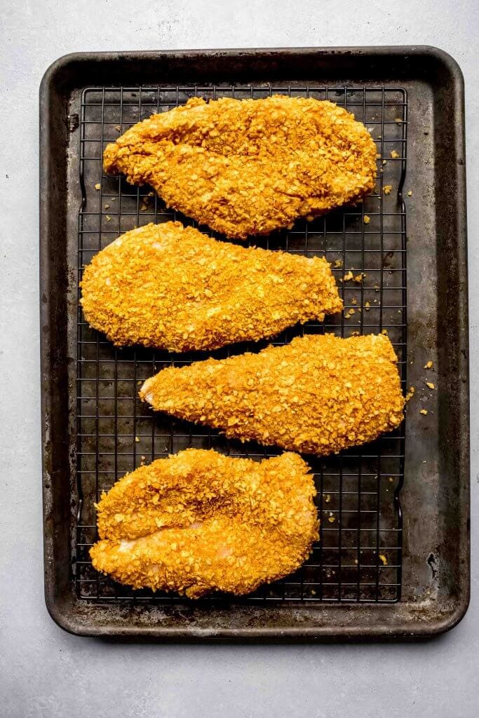 Crunchy Tortilla Chip Crusted Chicken with Queso Cheese Sauce