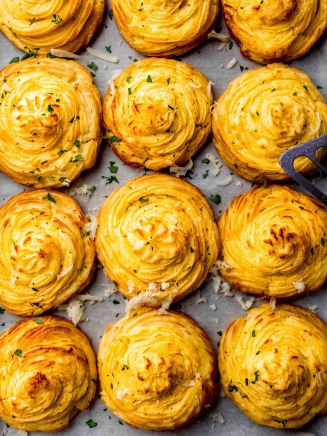 Cheesy Piped Potatoes (Duchess Potatoes) - Platings + Pairings