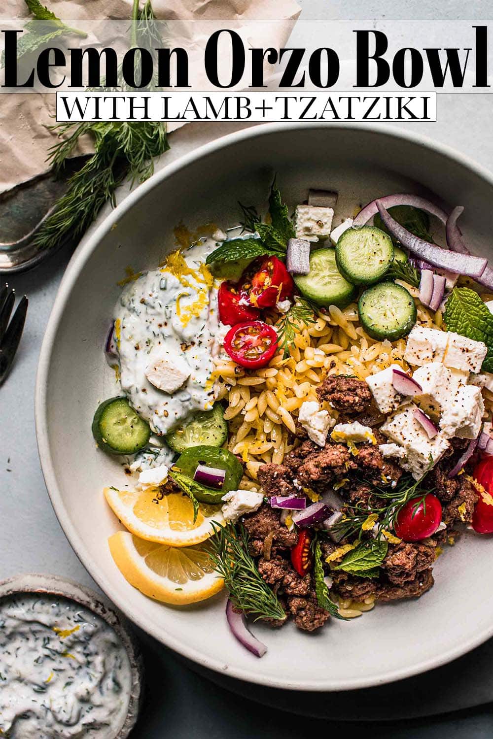 Greek Lamb Bowl with Lemon Orzo & Tzatziki Sauce