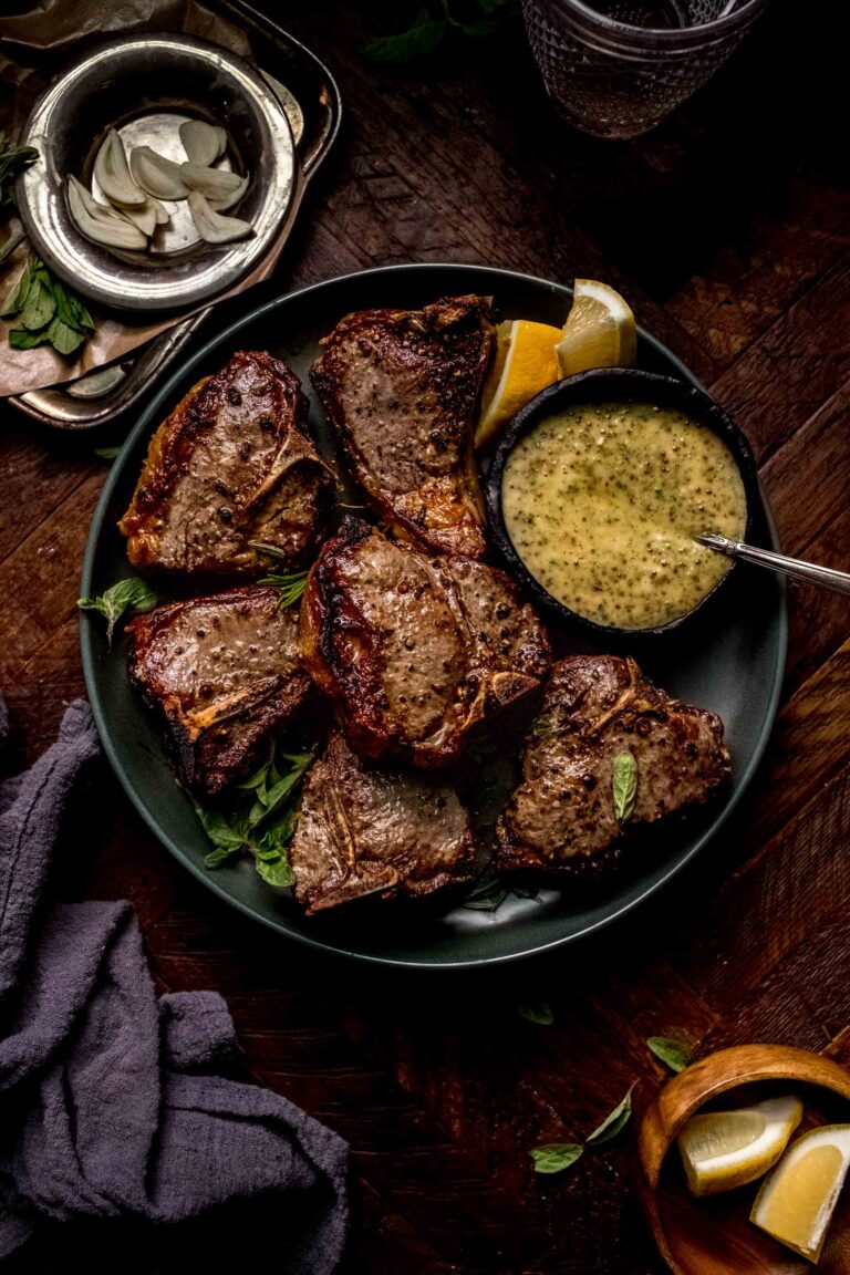 Perfect Oven Broiled Lamb Chops with Mint Mustard Sauce