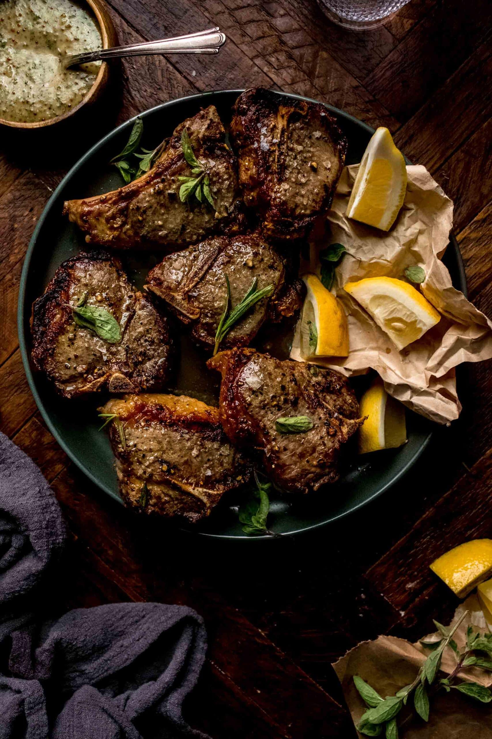 Perfect Oven Broiled Lamb Chops with Mint Mustard Sauce