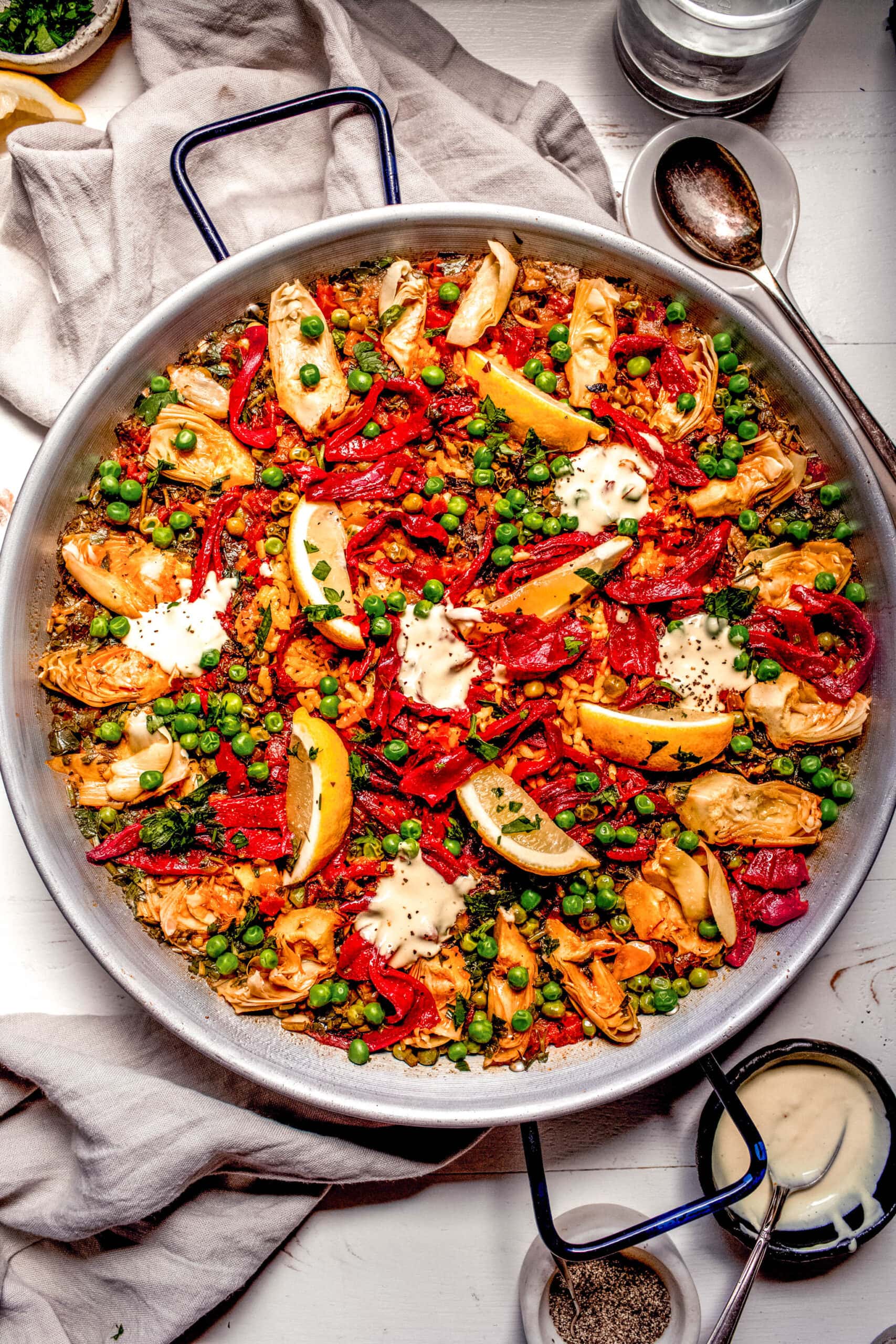 Vegetarian Paella with Artichokes and Creamy Garlic Aioli