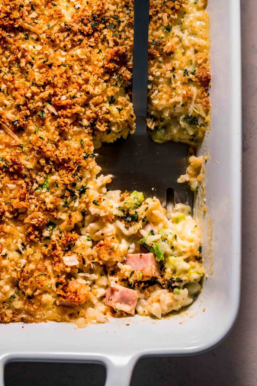 EASY Leftover Ham Casserole with Rice, Broccoli & Cheese
