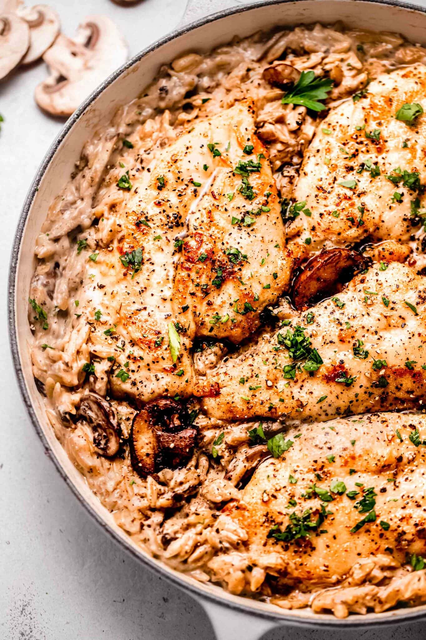 Chicken Mushroom Orzo Skillet (30-Minute Recipe!) - Platings + Pairings