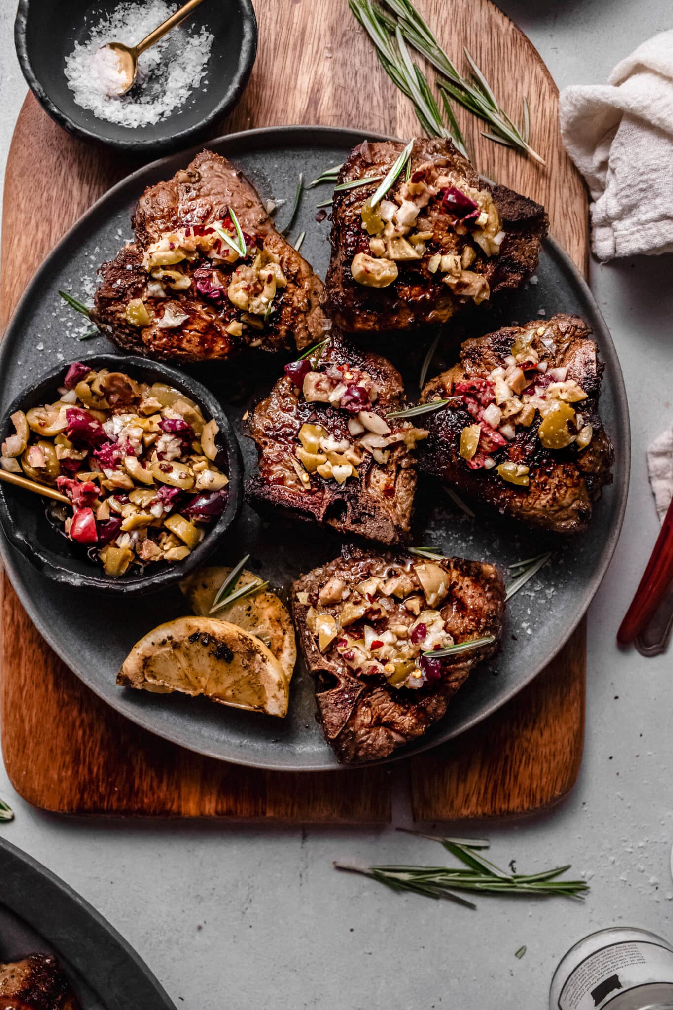 Grilled Lamb Chops with Olive Relish - Platings + Pairings