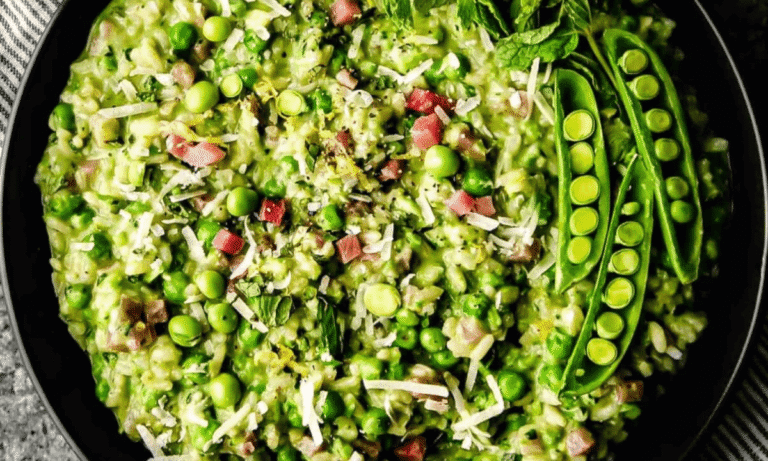 Sweet Pea Risotto with Prosciutto & Parmesan Cheese