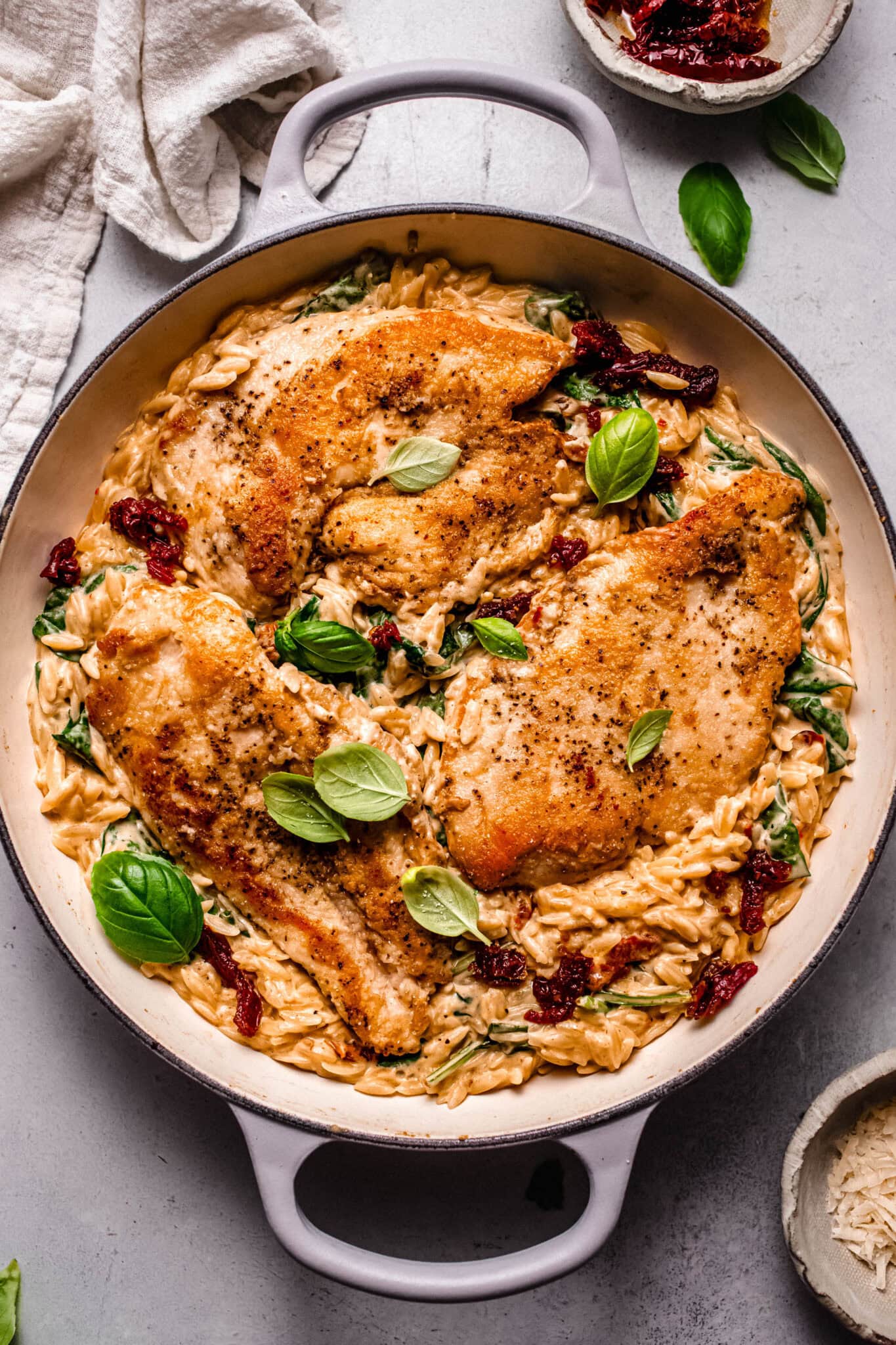 Sun Dried Tomato Chicken Orzo - Platings + Pairings