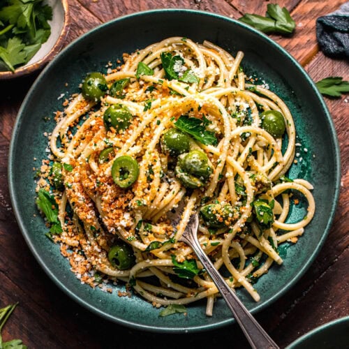 Pasta with Green Olives and Lemon Breadcrumbs (20-Minutes!)