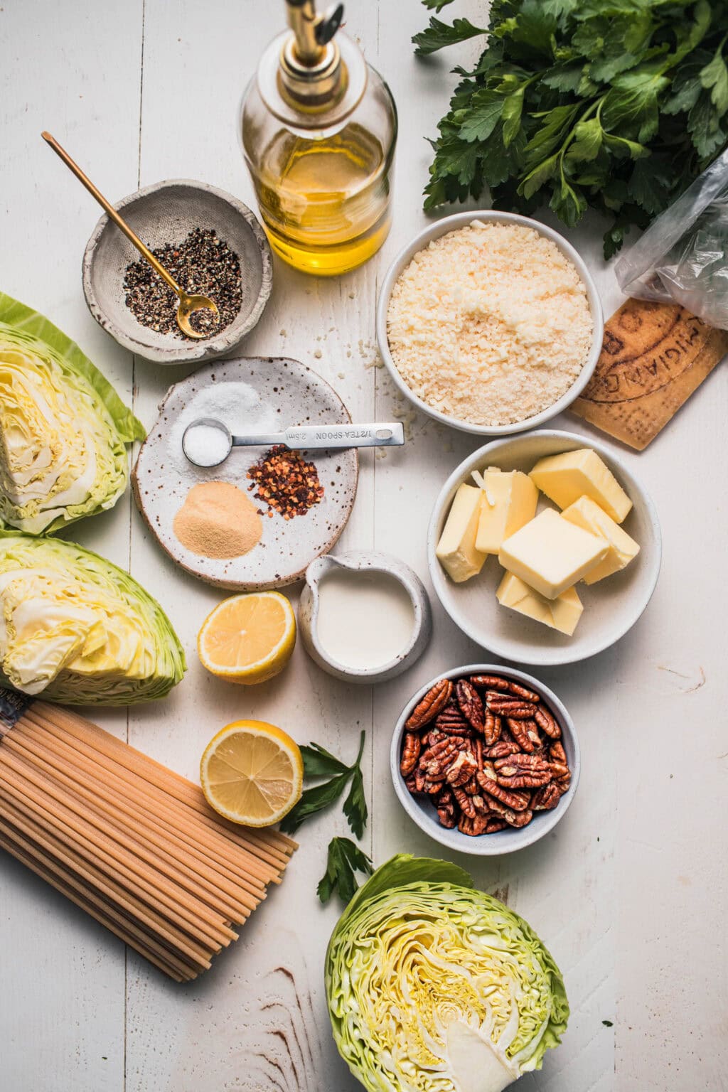 Roasted Cabbage Pasta with Browned Butter, Parmesan & Pecans
