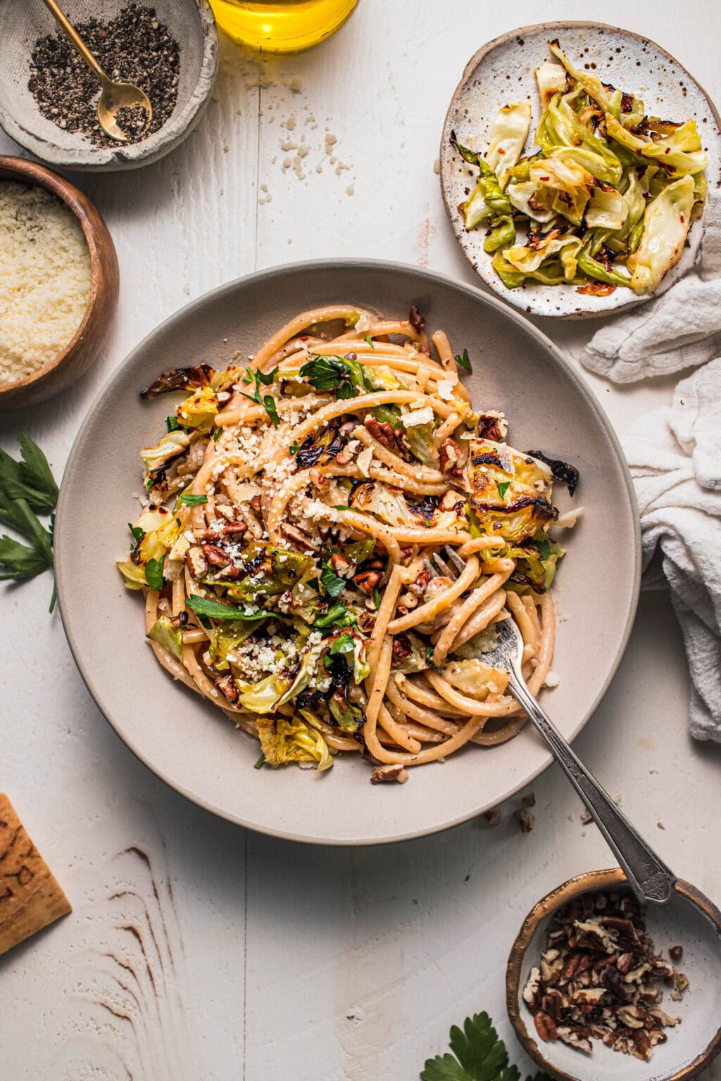 Roasted Cabbage Pasta with Browned Butter, Parmesan & Pecans