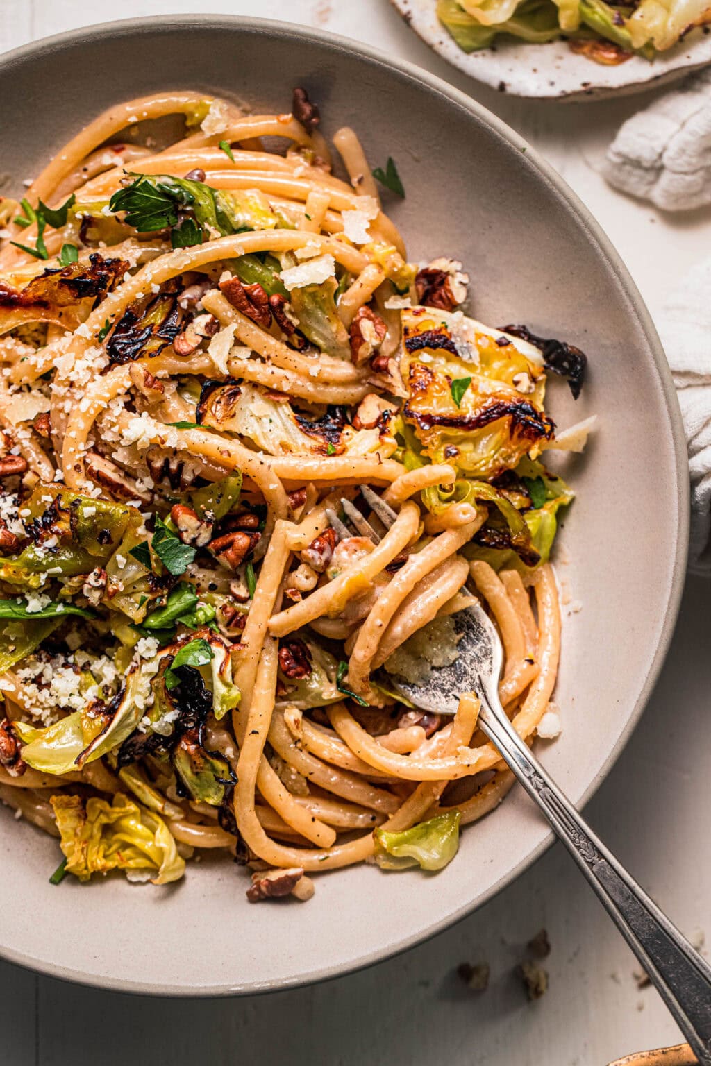 Caramelized Cabbage Pasta with Pecans
