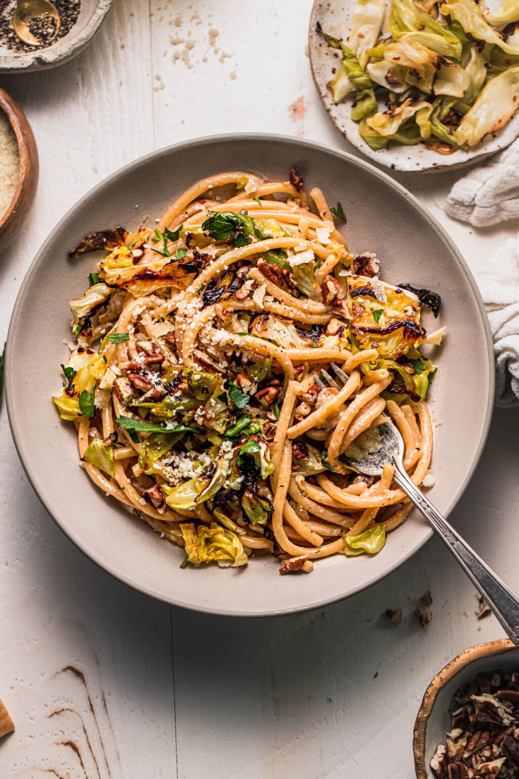 Caramelized Cabbage Pasta with Pecans