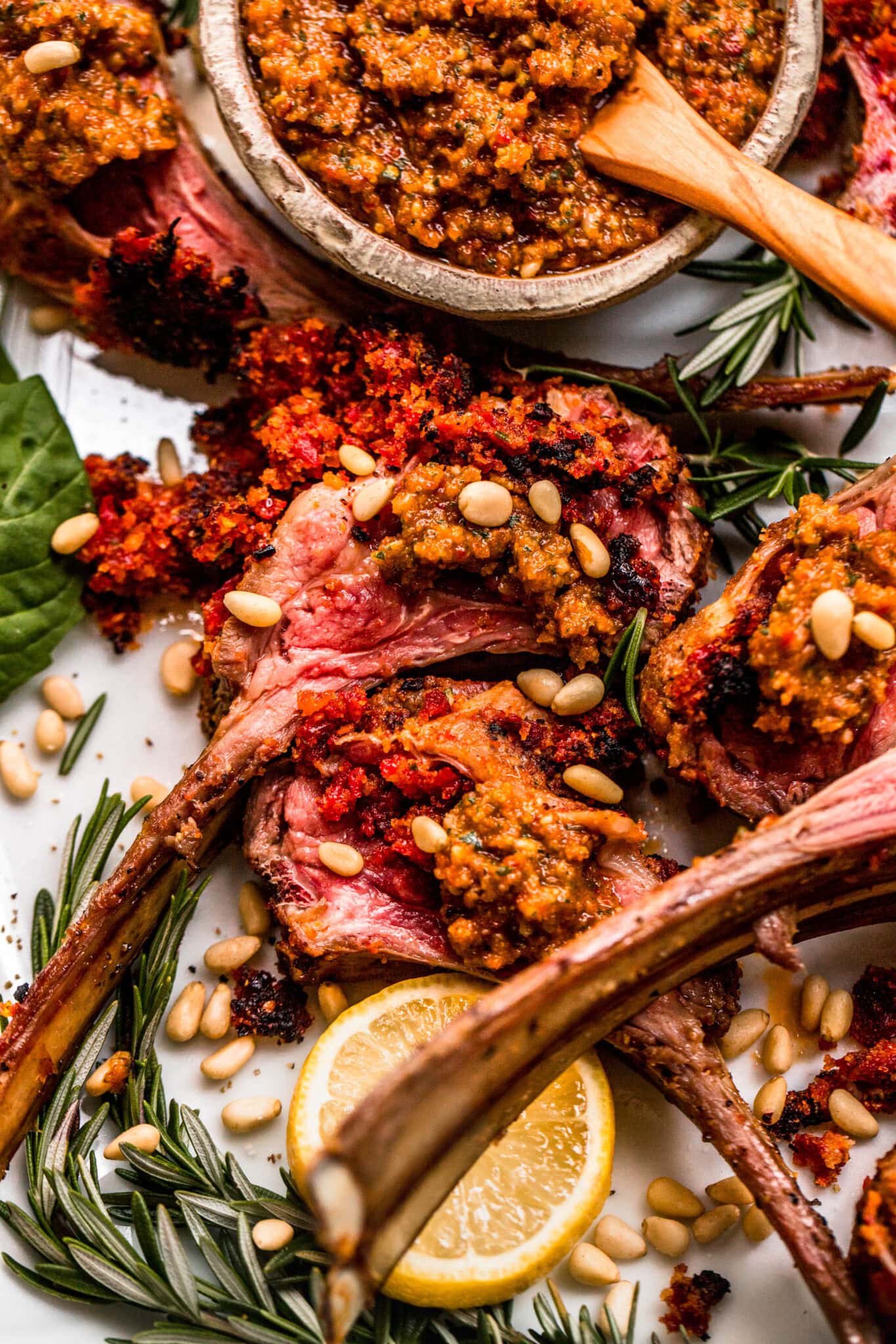 Sun-Dried Tomato Crusted Rack of Lamb with Pesto Rosso